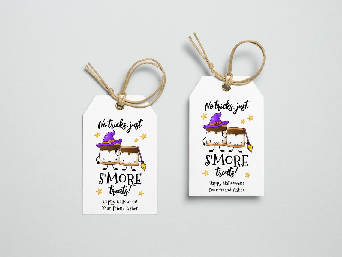 Halloween S'mores Gift Tag Template Printable No Tricks | Etsy