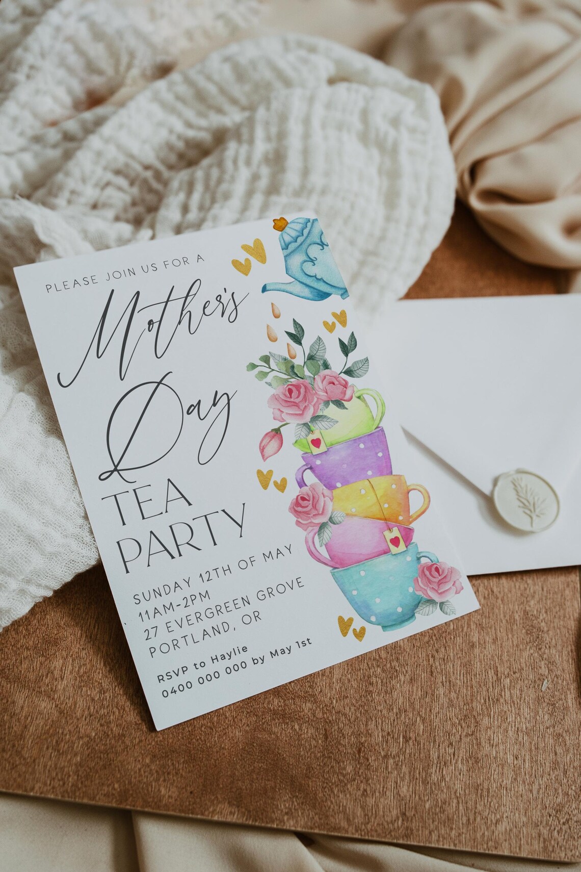 Mother's Day Tea Party Invitation Template, Printable Tea Cups Brunch ...