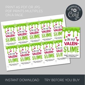 Be My Valen-slime Gift Tag Template, Printable Valentine's Day Slime ...
