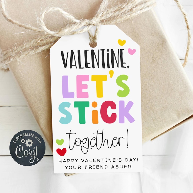 Sticker Valentine Gift Tag Template, Printable Let's Stick Together ...