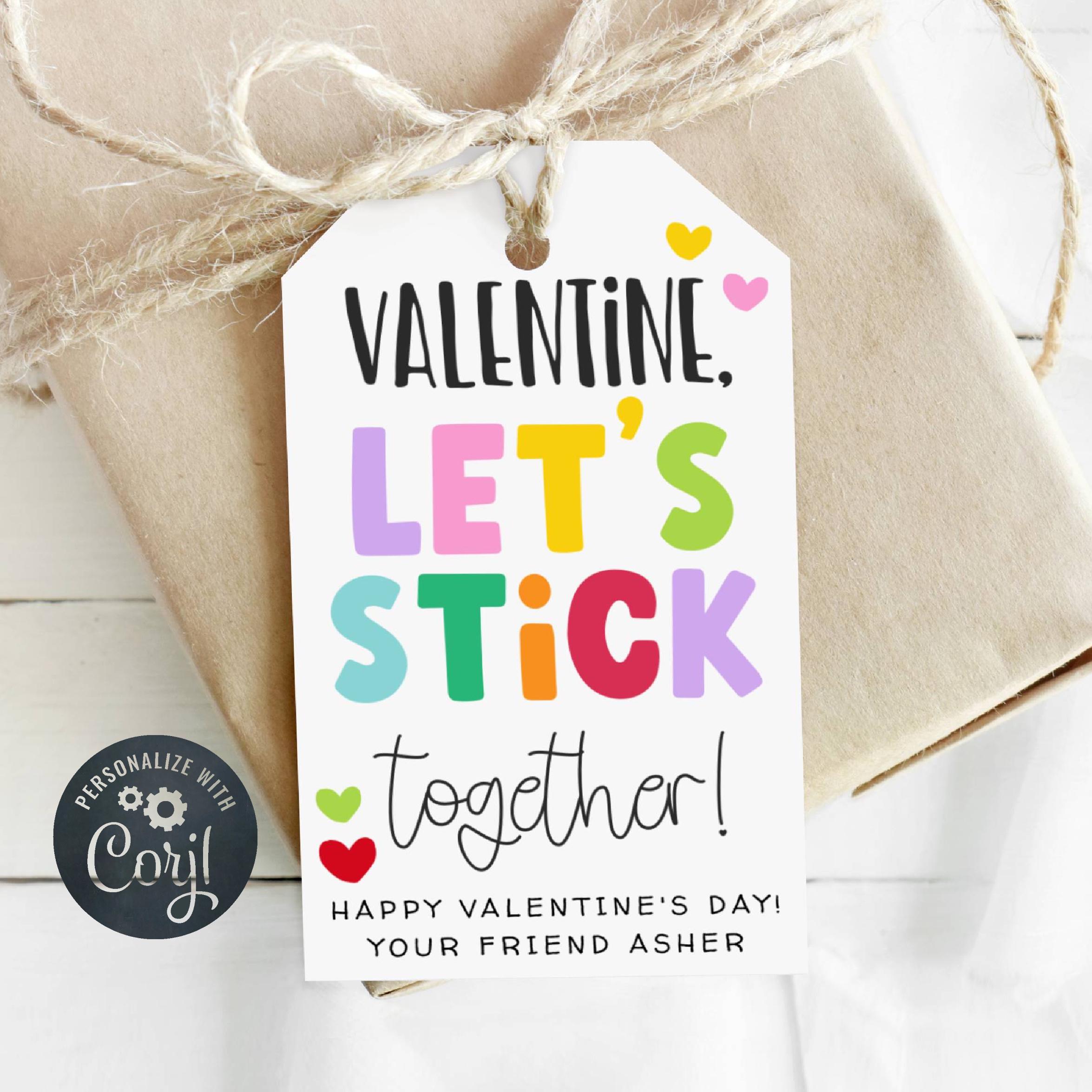 Sticker Valentine Gift Tag Template, Printable Let's Stick Together ...