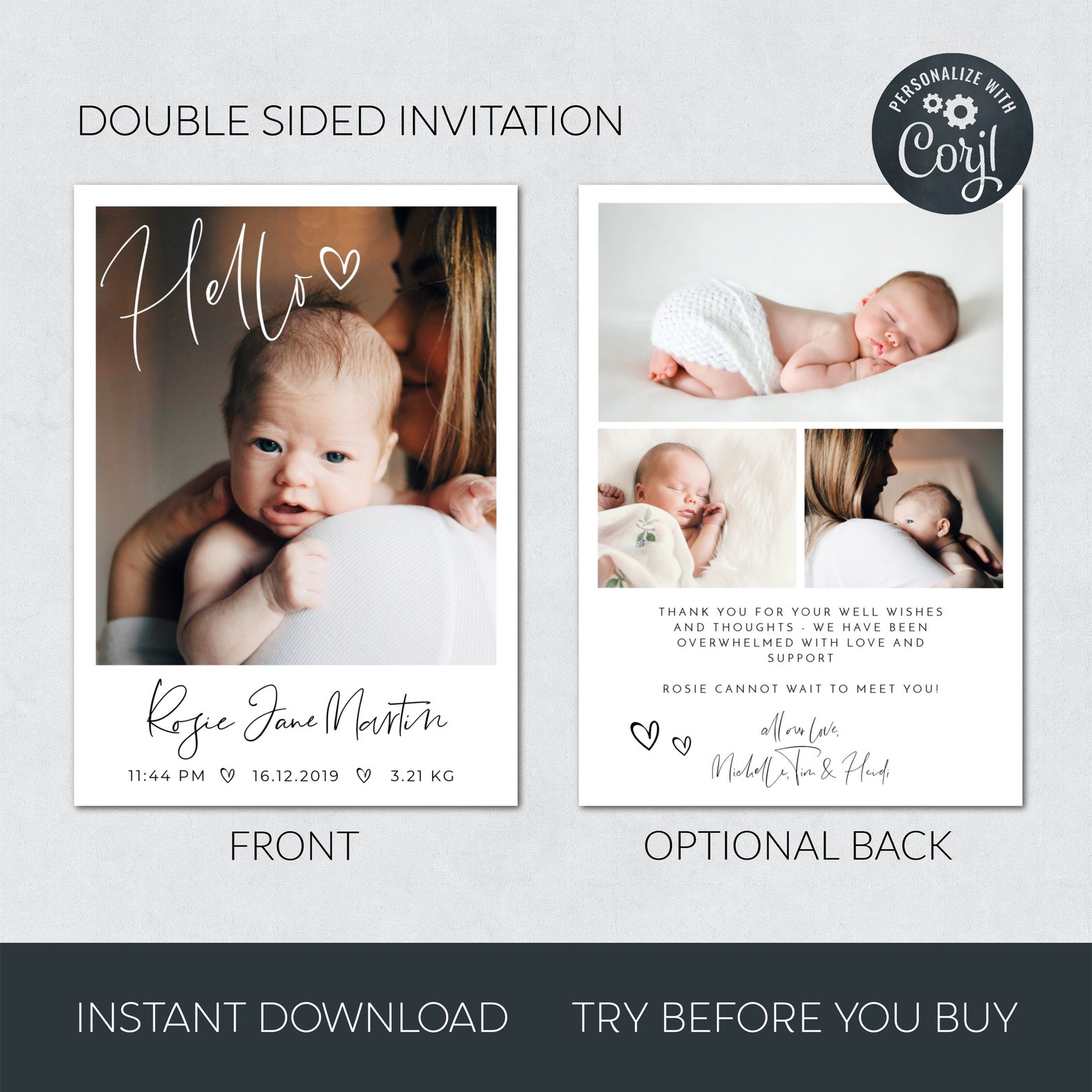 Hello Baby Birth Announcement Template Editable Newborn Cards - Etsy