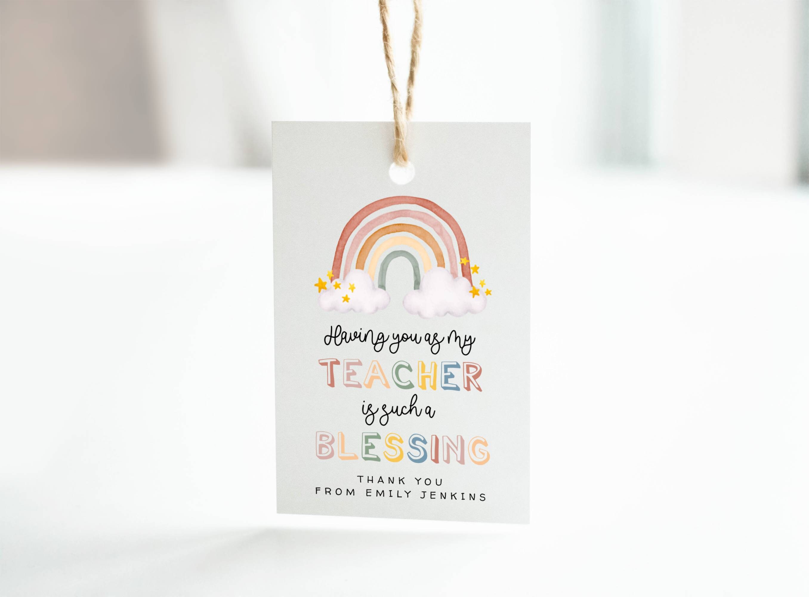 Printable Teacher Appreciation Gift Tag Boho Rainbow Teacher | Etsy