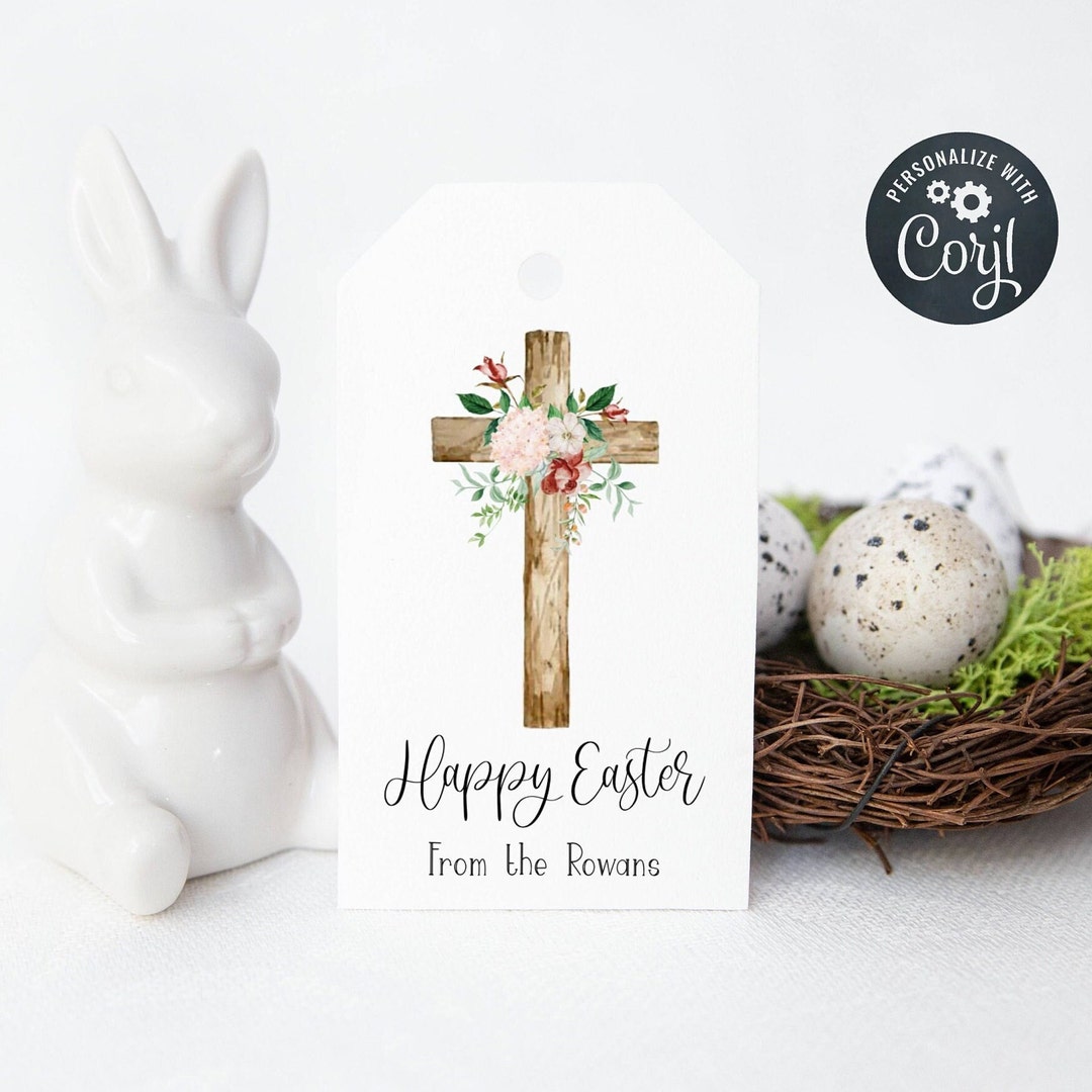 Easter Cross Gift Tag Template, Printable Easter Favor Tags, Editable ...