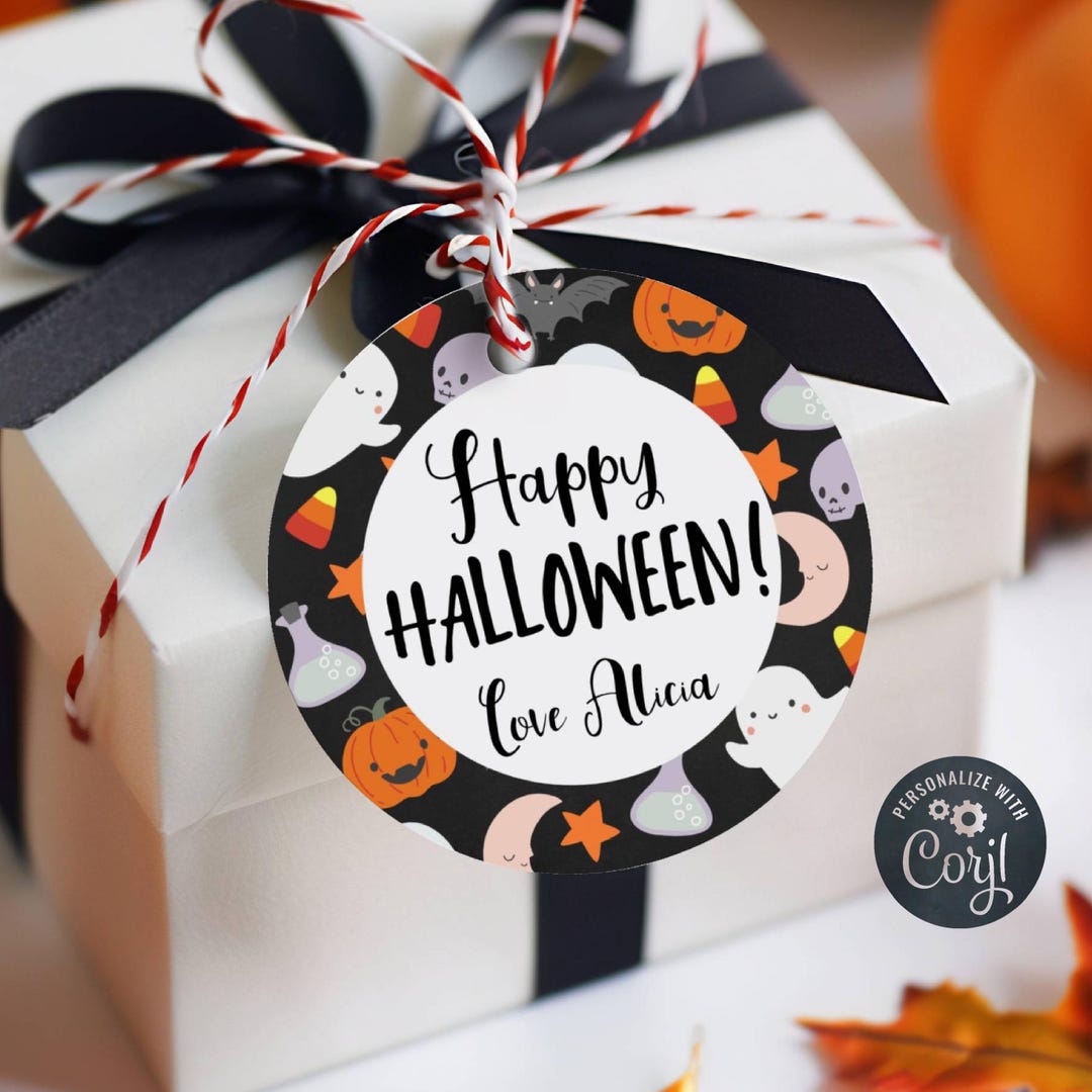 Halloween Round Gift Tag Template, Printable Cute Ghost Pumpkin ...