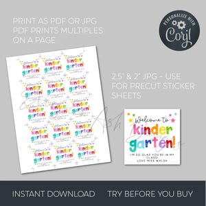 Welcome to Kindergarten Gift Tag Template, Printable First Day of ...