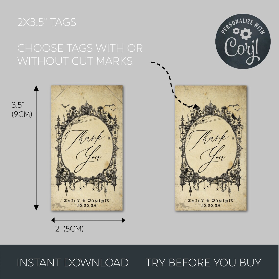 Halloween Gothic Frame Favor Tag Template, Printable Vintage Wedding ...