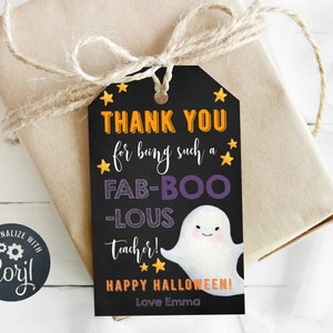 Halloween Teacher Gift Tag Template Printable Fab-boo-lous - Etsy