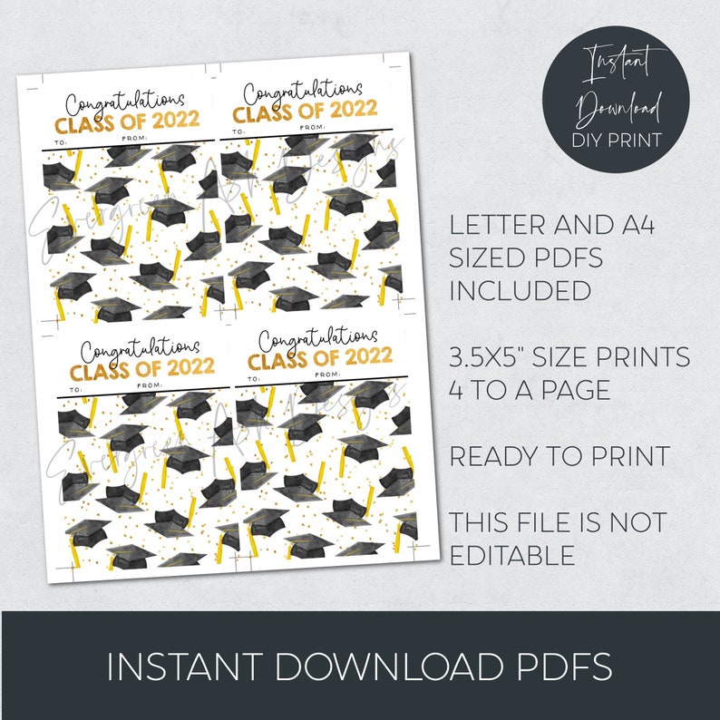 Printable Graduation Caps Mini Cookie Card Congratulations | Etsy