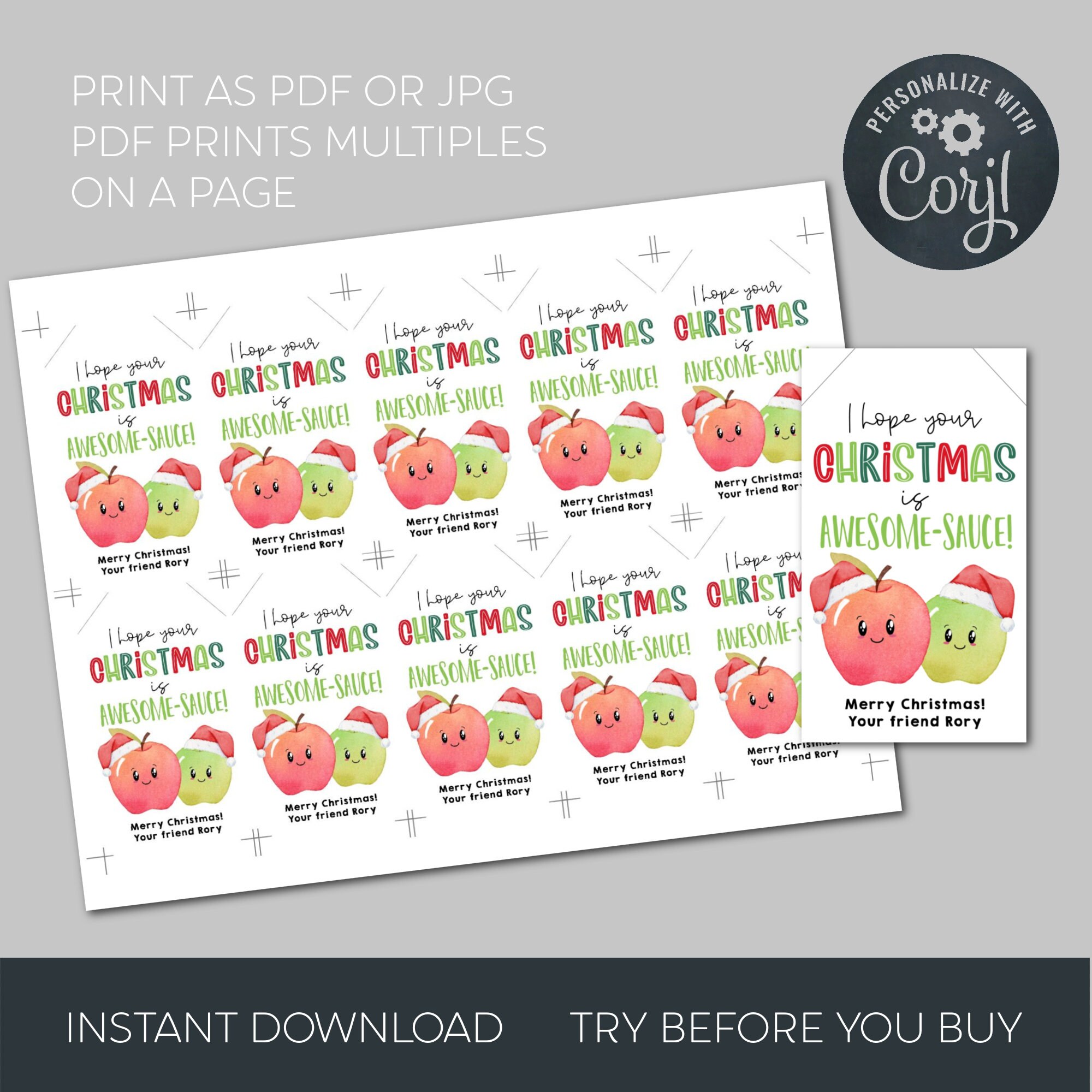 Hope Your Christmas is Awesome Sauce Gift Tag Template, Printable ...