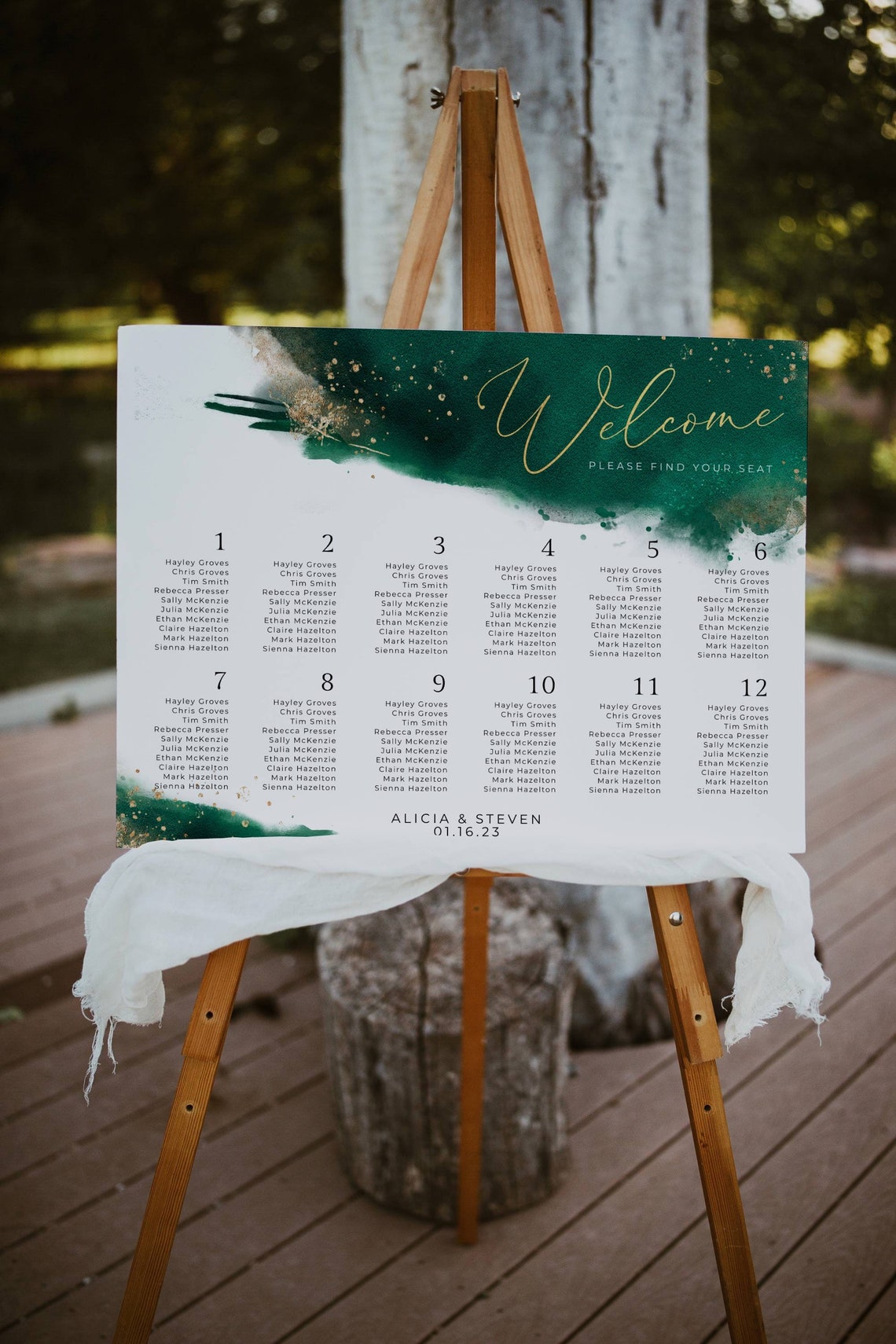 Emerald Watercolor Seating Chart Template Printable Hunter | Etsy