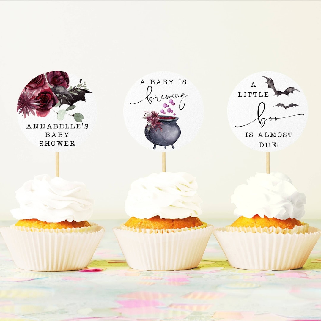 Halloween Baby Shower Cupcake Toppers, Printable A Baby is Brewing ...