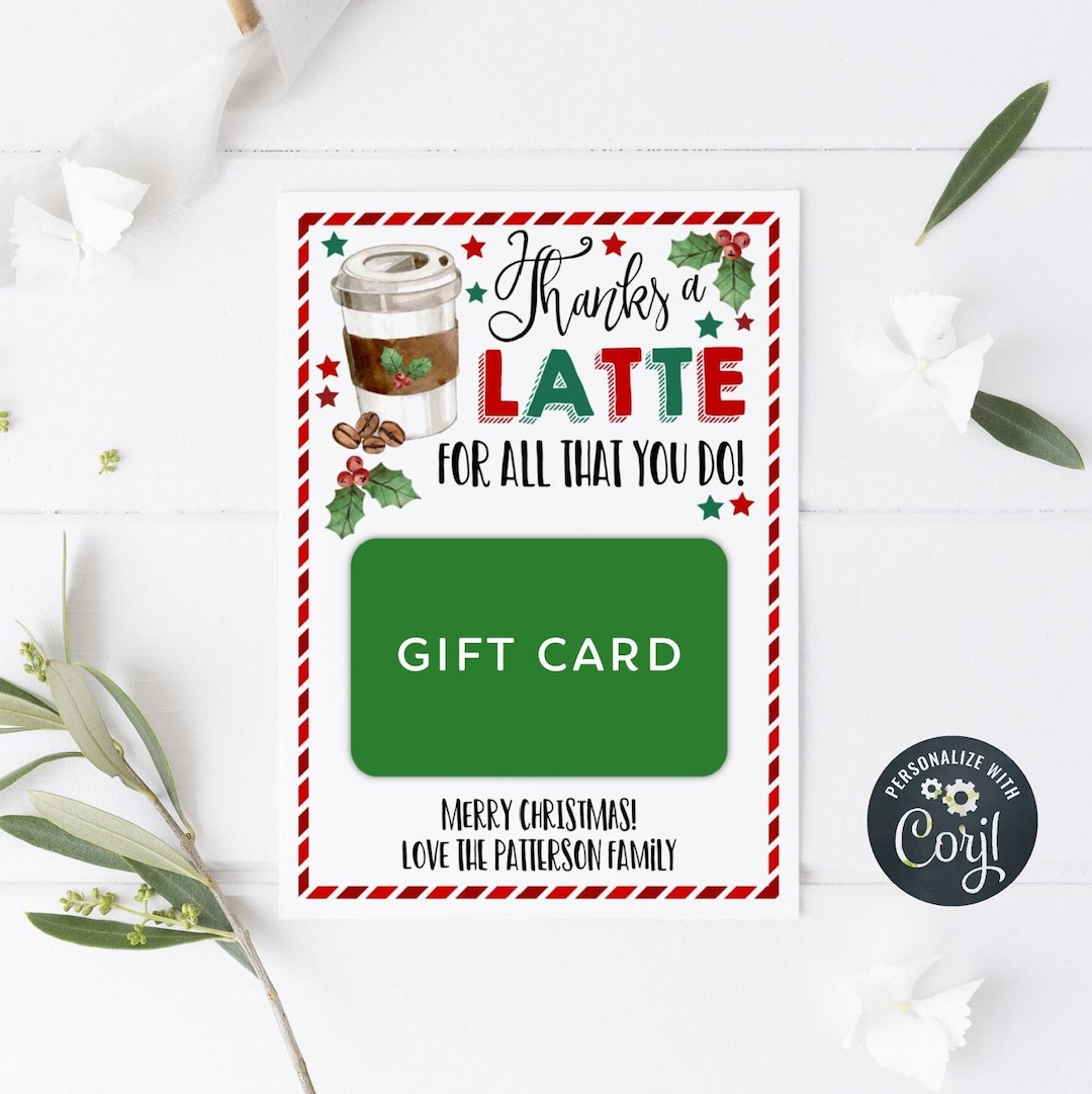 Christmas Coffee Gift Card Holder Template, Printable Thanks a Latte ...