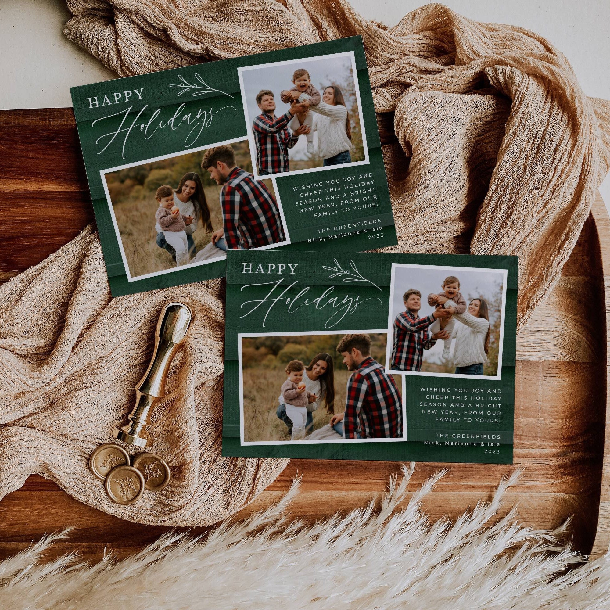 Rustic Wood Photo Holiday Card Template, Printable Farmhouse Christmas ...