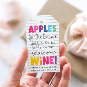 Editable Teacher Appreciation Wine Gift Tag Template, Printable Apples ...