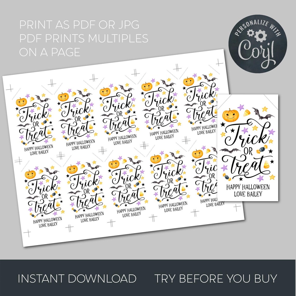 Halloween Trick or Treat Gift Tag Template, Printable Classroom Treat ...