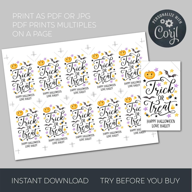 Halloween Trick or Treat Gift Tag Template, Printable Classroom Treat ...
