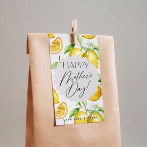 Lemons Mother's Day Gift Tag Template, Printable Mothers Day Favor Tag ...