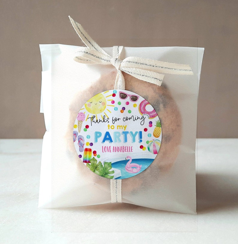 Round Pool Party Favor Tag Template, Printable Summer Birthday Thank ...