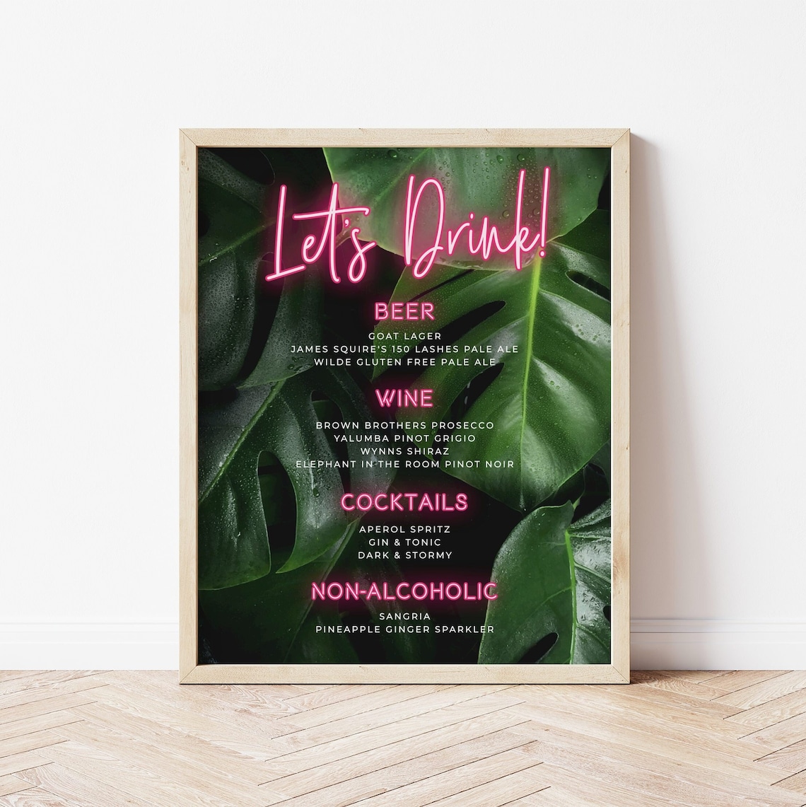 Neon Tropical Bar Menu Template Printable Beach Destination - Etsy