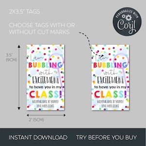 Back to School Bubbles Gift Tag Template, Printable Favors, Editable ...
