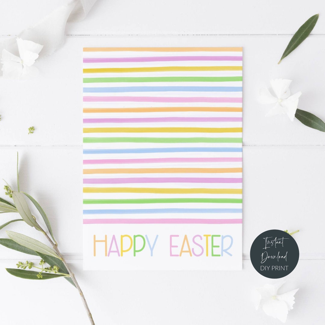 Printable Easter Stripes Mini Cookie Card, Spring Pastel Stripey Happy ...