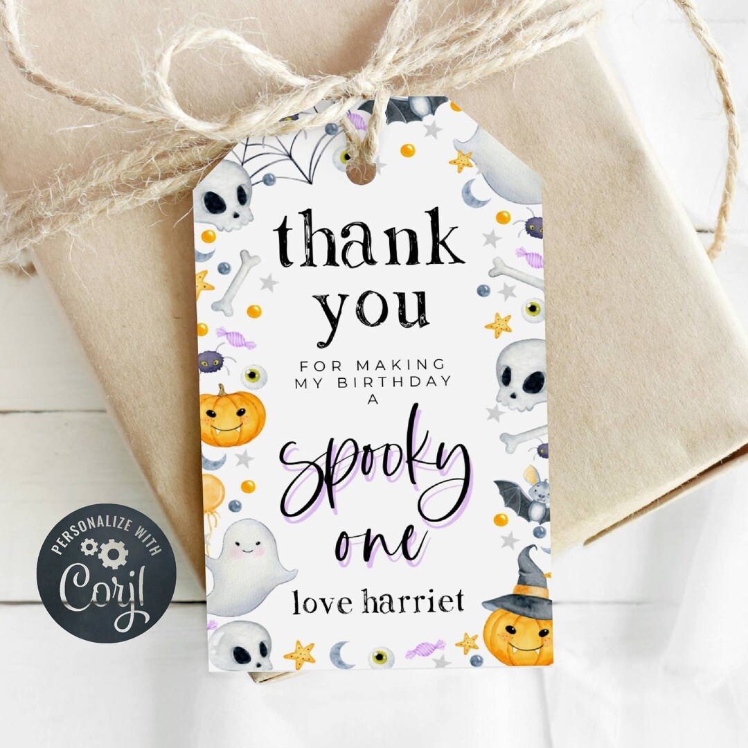 Spooky One Birthday Favor Tag Template, Printable Halloween ...