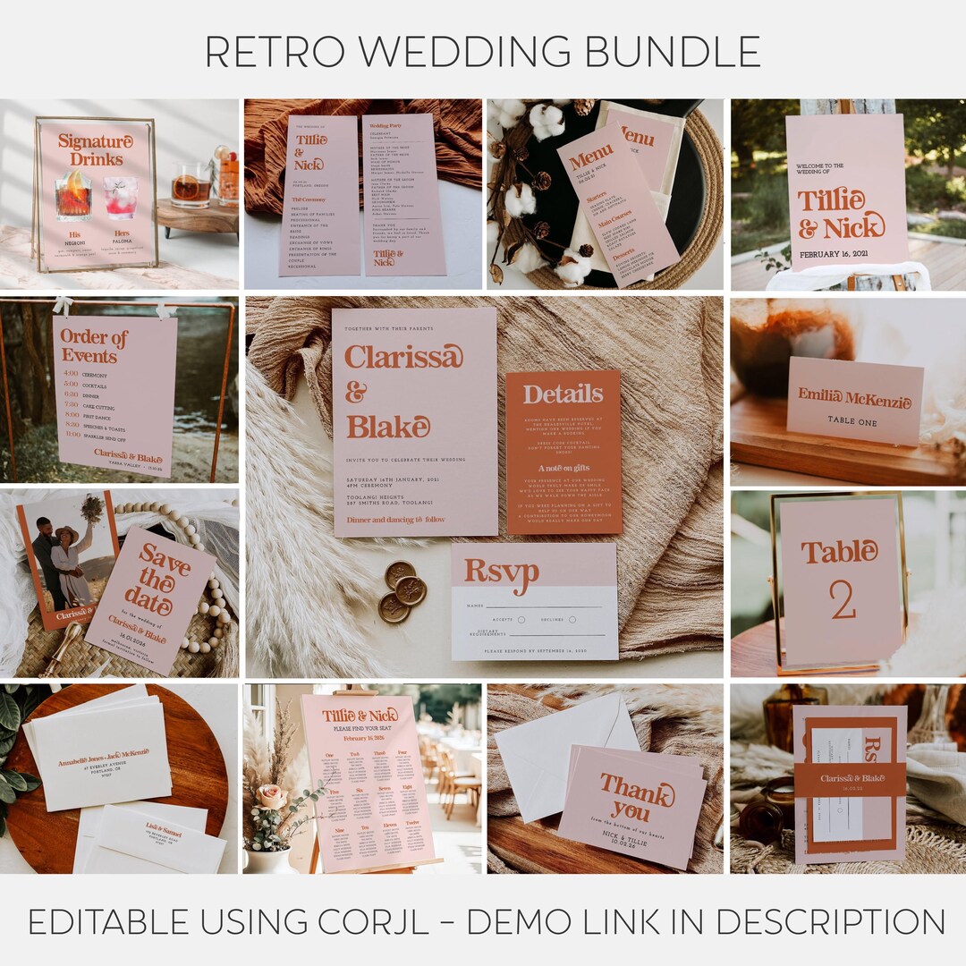 Large Retro Wedding Bundle, Complete Vintage Wedding Invitation Set ...