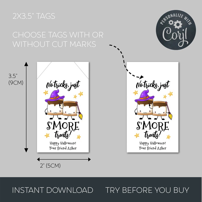 Halloween S'mores Gift Tag Template Printable No Tricks - Etsy