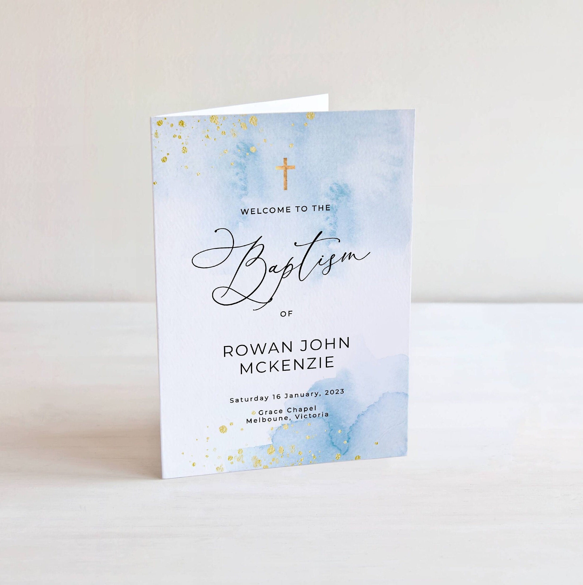 Baby Blue Baptism Folded Program Template Printable - Etsy