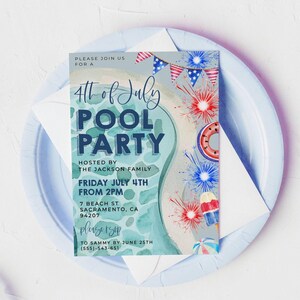 4th of July Pool Party Invitation Template, Printable July Fourth ...