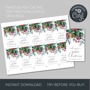 Editable Christmas Favor Tag Template, Printable Holiday Party Gift Tag ...