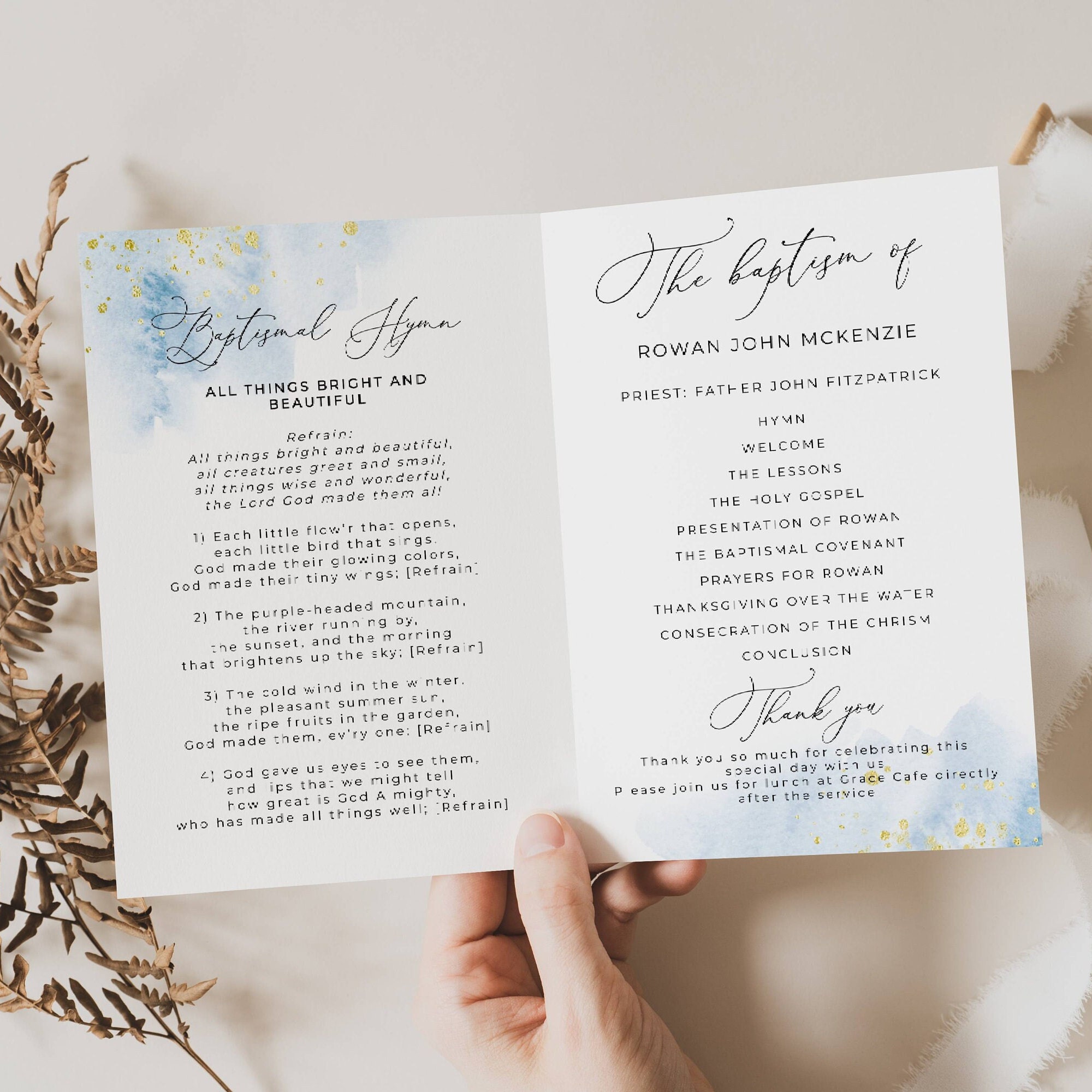 Baby Blue Baptism Folded Program Template, Printable Watercolor ...
