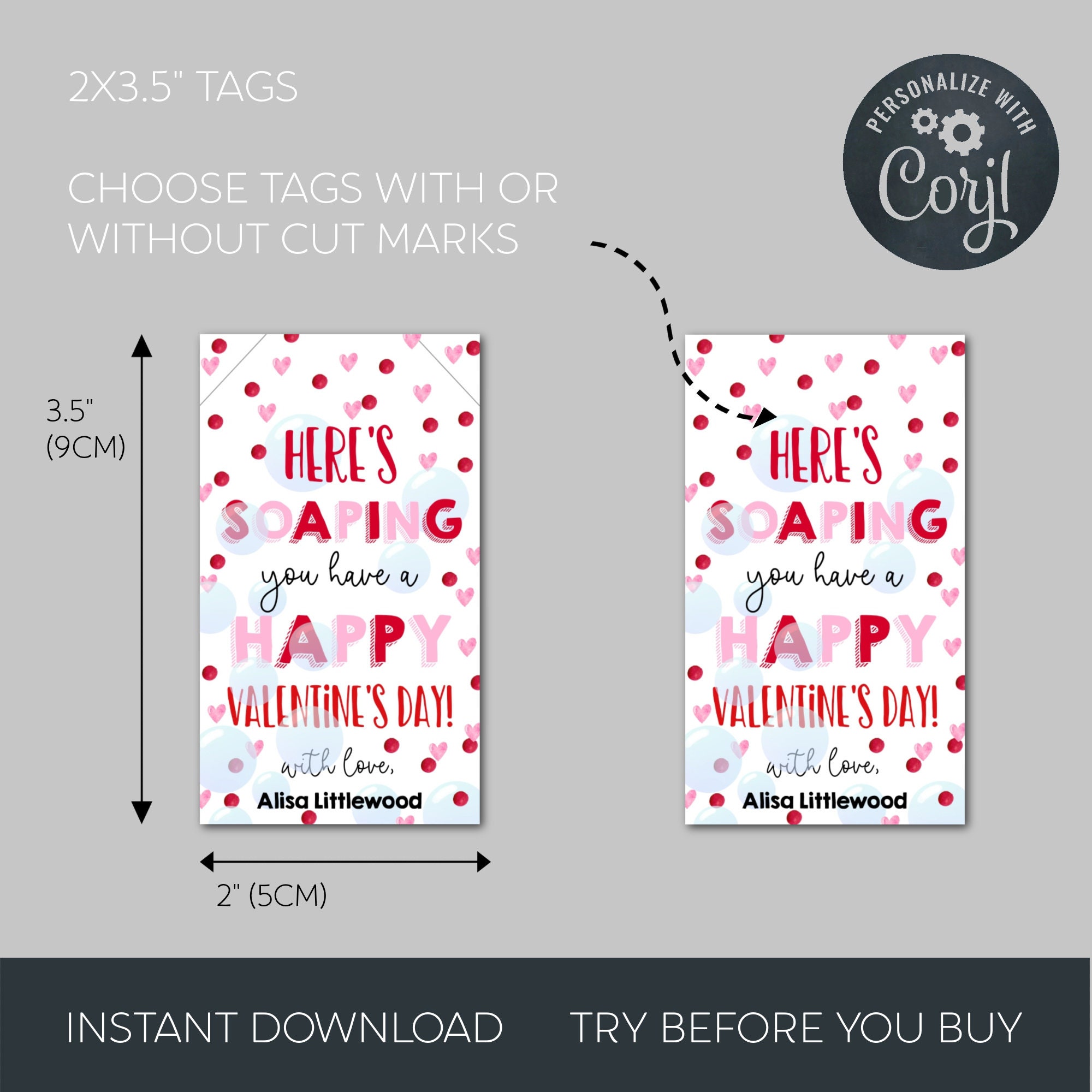 Valentine Soap Gift Tag Template, Printable Here's Soapin You Have A ...