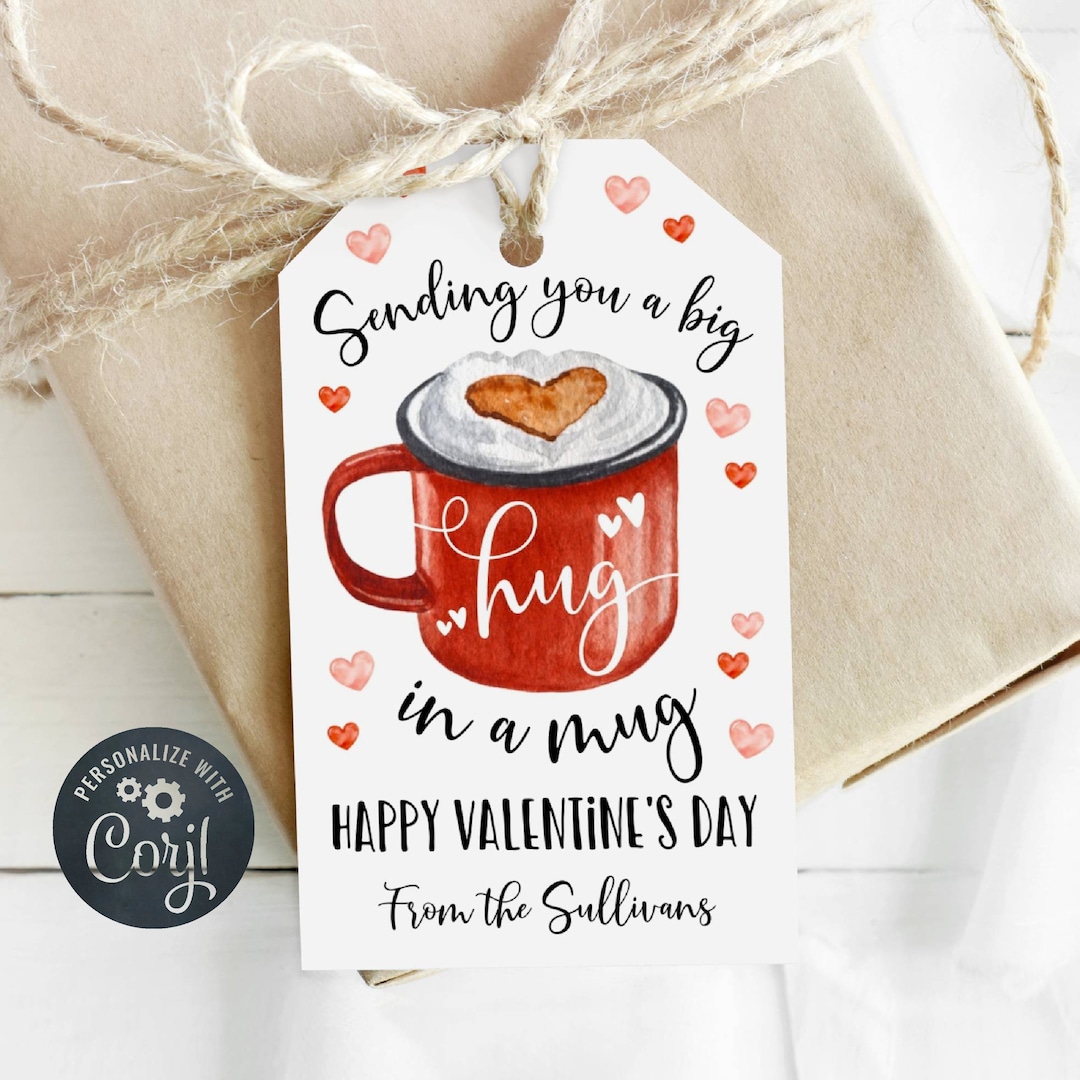 Hug in A Mug Valentine Gift Tag Template, Printable Hot Chocolate ...