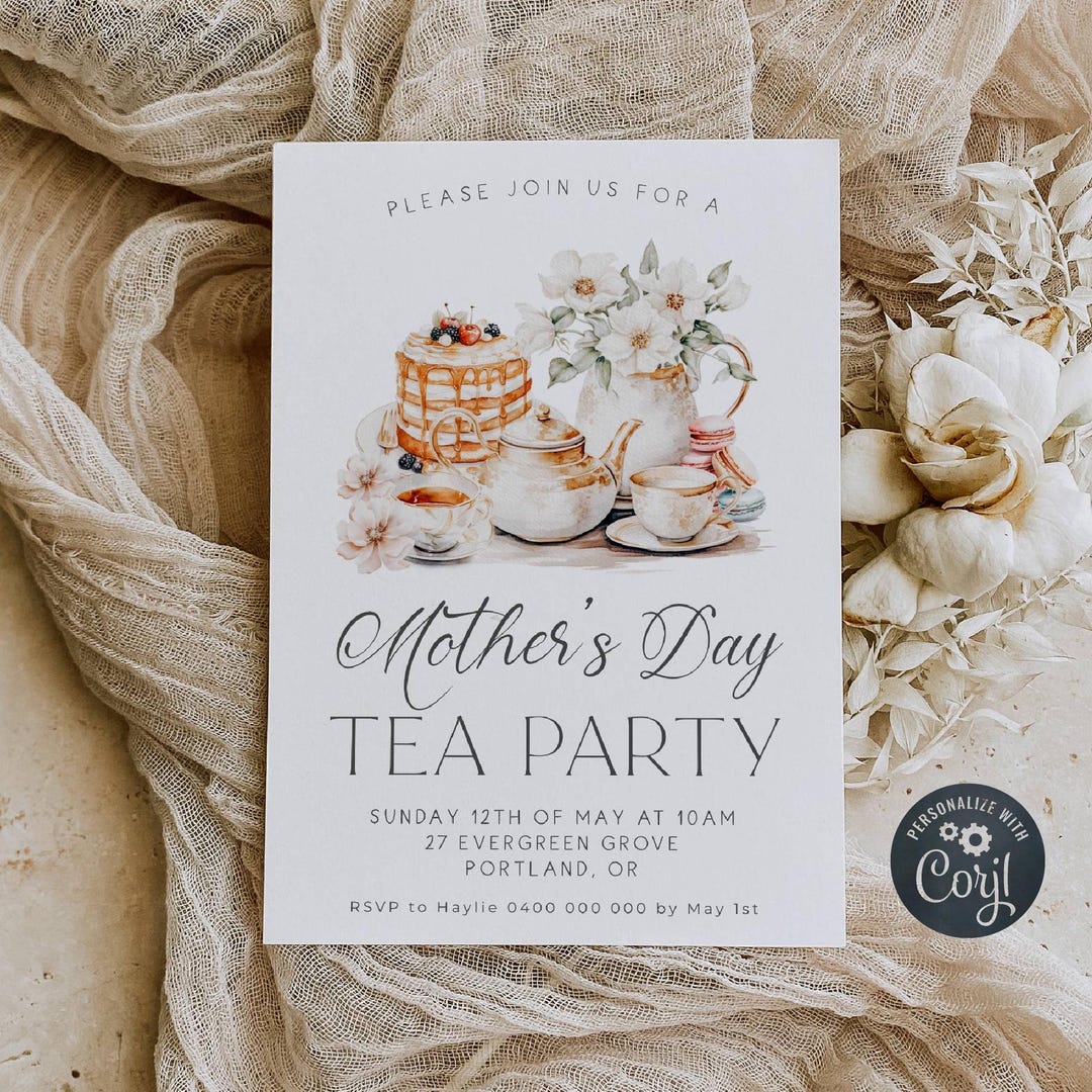 Mother's Day Tea Party Invitation Template, Printable Mothers Day ...