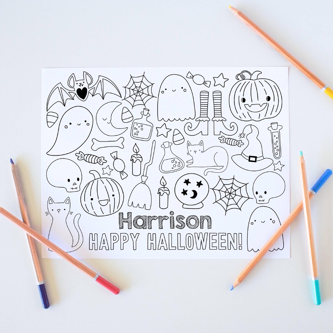 Halloween Coloring Placemat Template, Printable Kids' Spooky Activity ...