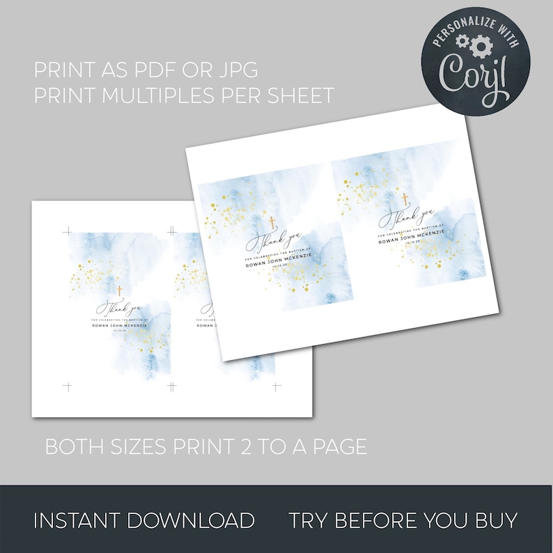 Blue & Gold Baptism Chocolate Bar Wrapper Template, Printable Editable ...