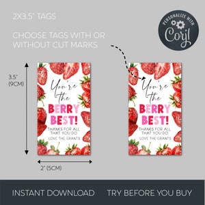 You're the Berry Best Gift Tag Template, Printable Strawberry Teacher ...