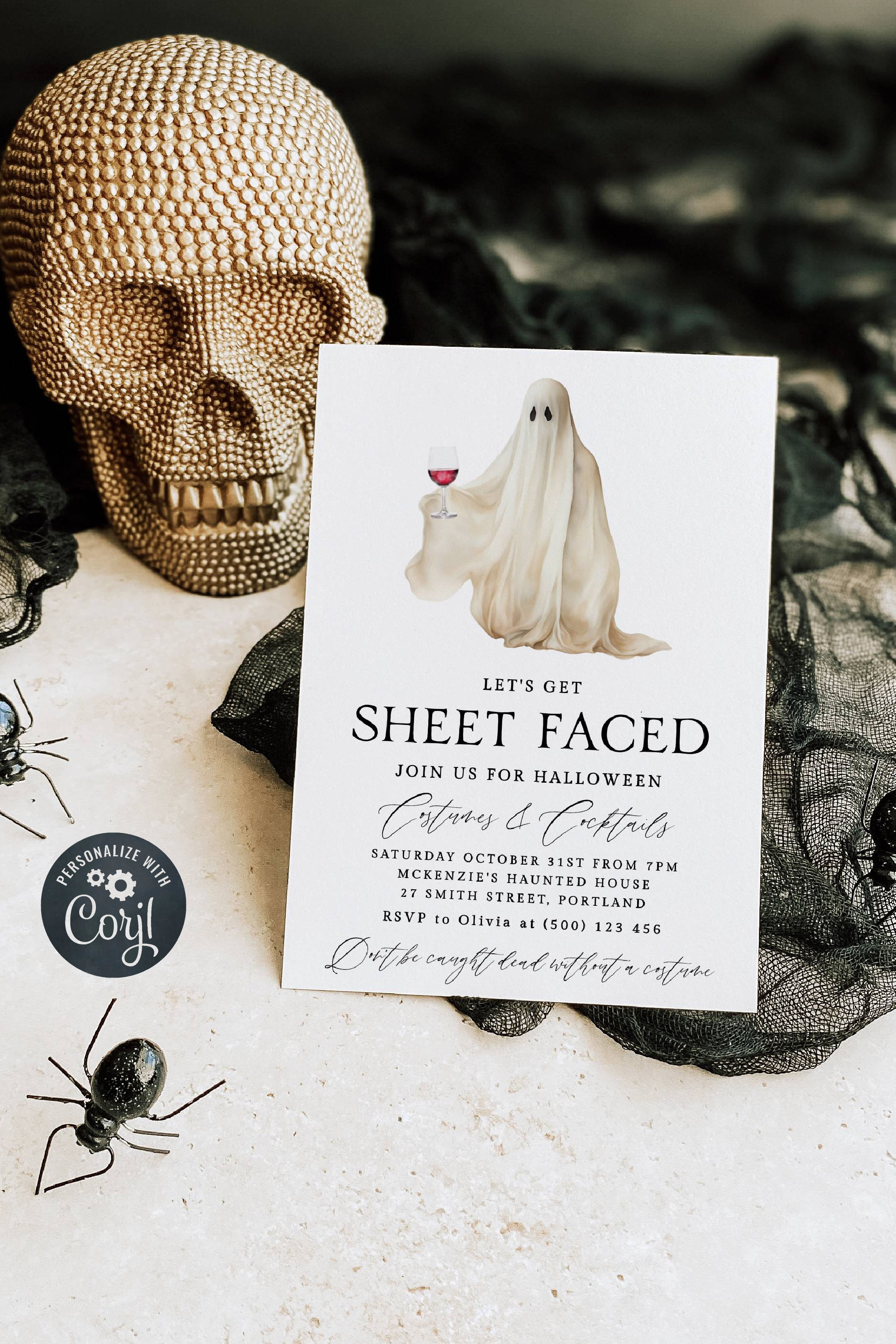 Let's Get Sheet Faced Halloween Invitation Template, Printable Costumes ...