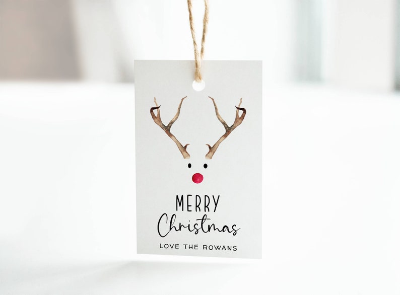 Reindeer Christmas Gift Tag Template Printable Cute Holiday | Etsy