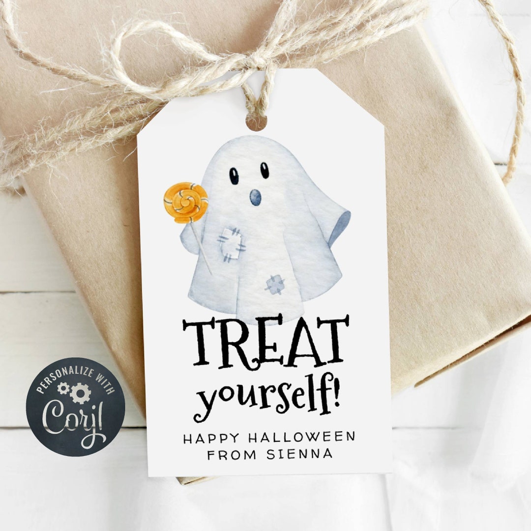 Printable Ghost Halloween Favor Tag Template, Editable Treat Yourself ...