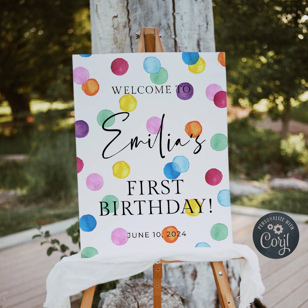 Rainbow Spots Birthday Welcome Sign Template, Printable Polka Dot ...