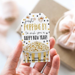 New Year's Eve Popcorn Gift Tag Template, Printable Just Popping by NYE ...