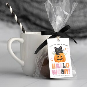 Halloween Cat Pumpkin Gift Tag Template, Printable Spooky Cute Kitty ...