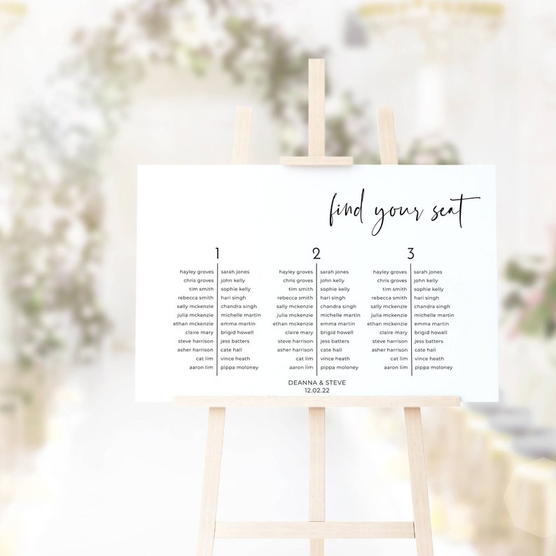 Modern Wedding Banquet Seating Chart Template Printable Long - Etsy
