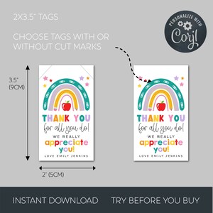Teacher Appreciation Gift Tag Template, Printable Rainbow Apple Pencil ...