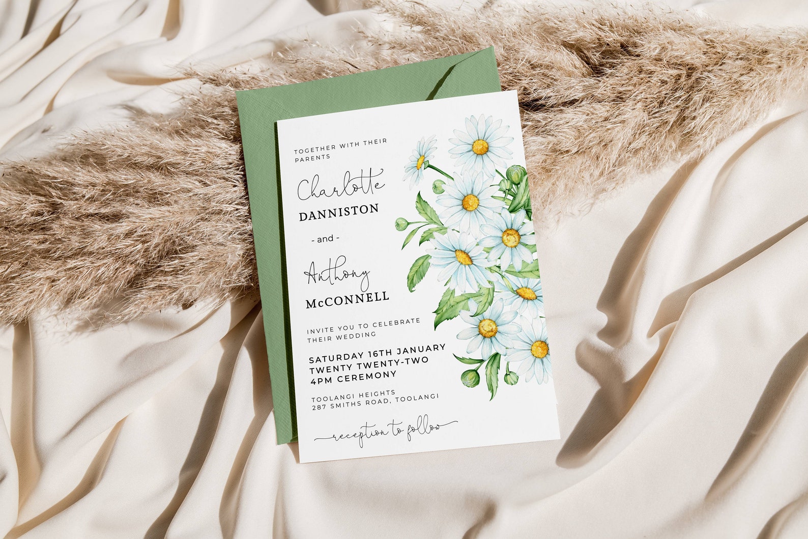 Daisy Wedding Invitation Template Printable White Daisies | Etsy