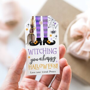 Witching You A Happy Halloween Gift Tag Template, Printable Cute Witch ...