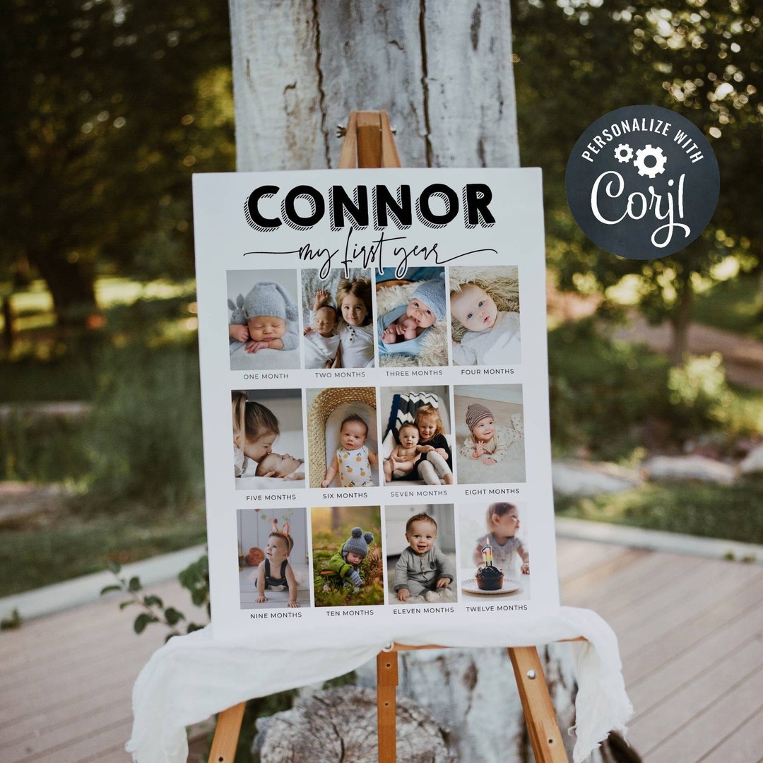 Printable Bold My First Year Poster Template, Modern 1st Birthday Photo ...